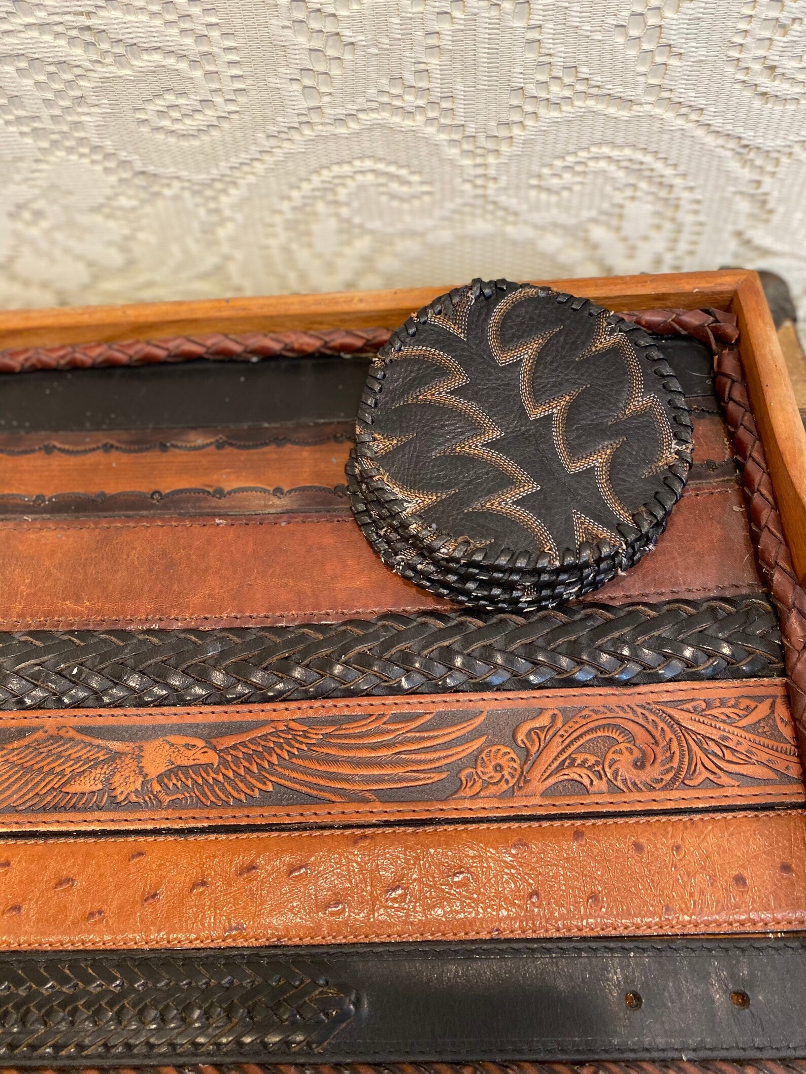 Black Leather Vintage Cowboy Boot Coasters Hand Stitching Set - Etsy