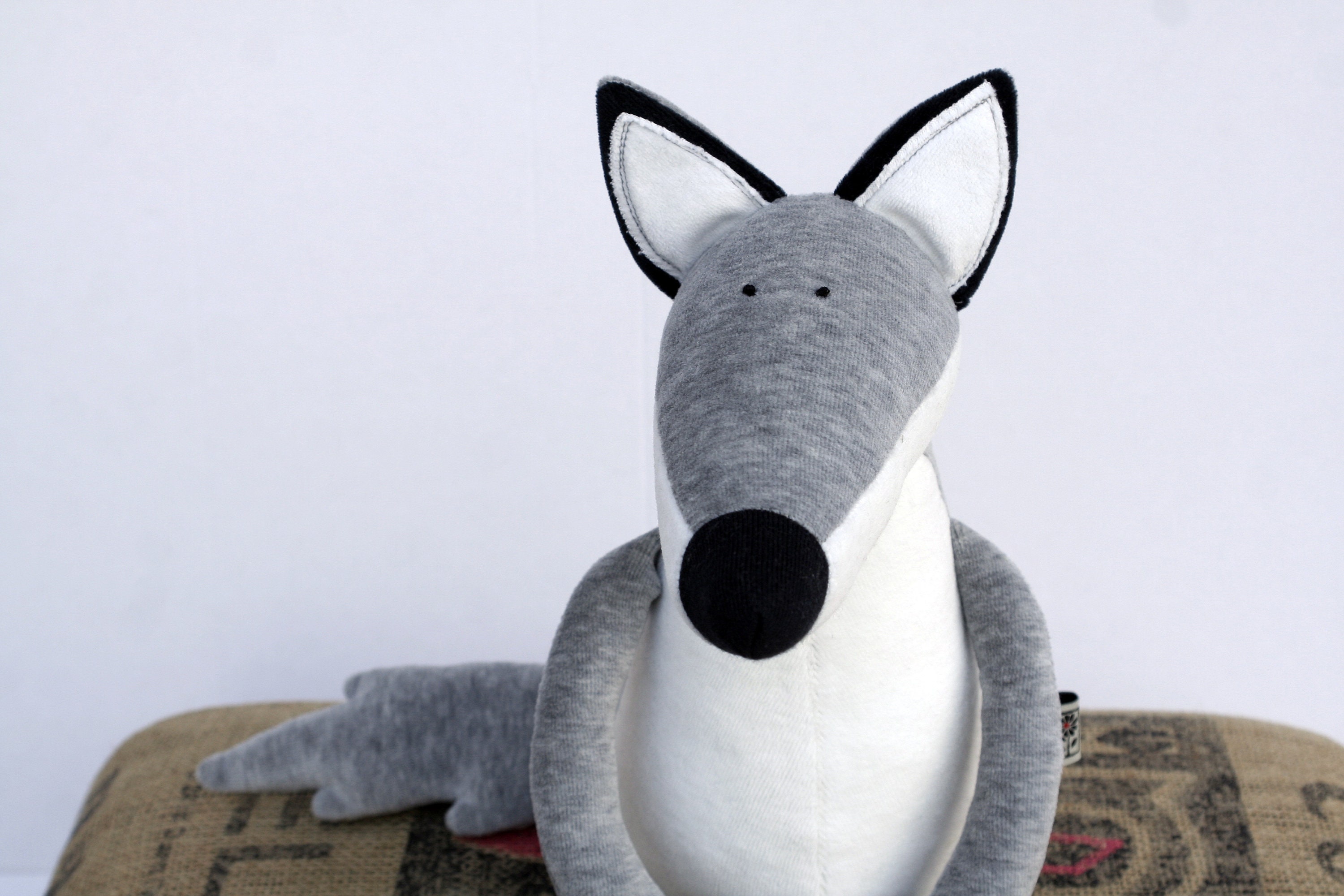 Sitting Grey Wolf, Little Cuddly Plush Wolf, Stuffed Plushie Wolf Soft Toy