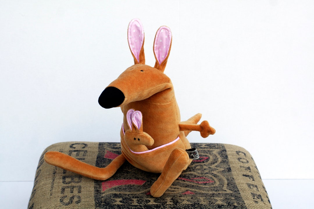 Ponca Kangaroo and Her Joey, Little Ochre Wallaby Plush, Soft Mustard ...