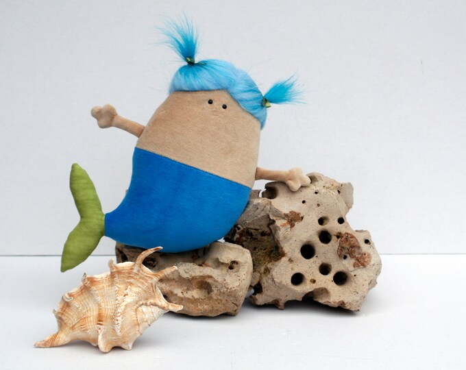 Mermaid Doll Plush, Cute Chubby Mermaid Soft Toy, Little Blue Fish ...