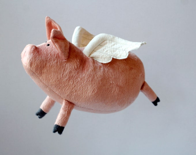 Flying Piggy Pink Plush Pig With Little White Wings, Winged Pig Plushie ...