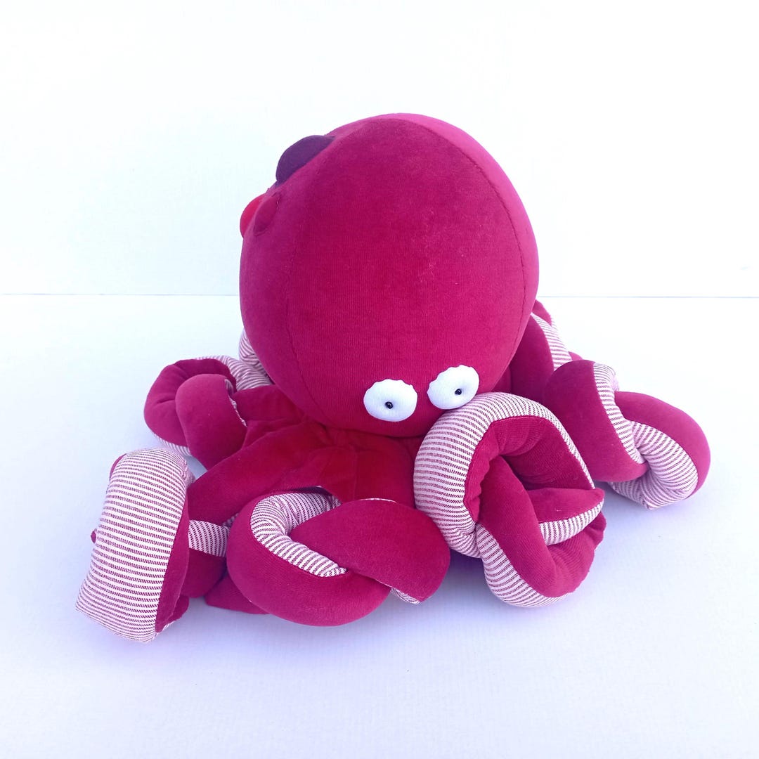 Big Burgundy Octopus Plushie, Funny Kraken, Ocean Creature, Sleeping ...