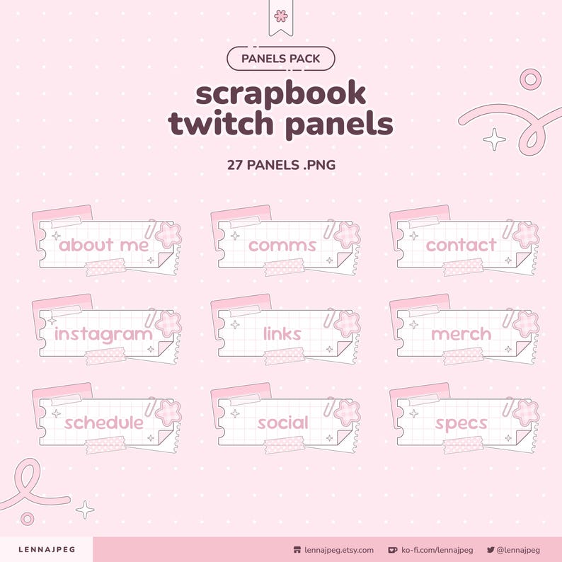 Pink Twitch Panels Pack | Cozy Scrapbook Stream Panel Set | Pastel ...