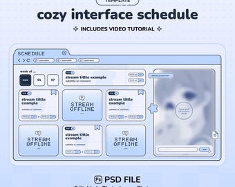 Cozy Blue Stream Schedule Template for Vtubers and Streamers Editable ...