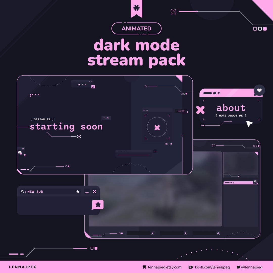 Dark Mode Stream Overlay Pack | Black and Pink Animated Twitch Package ...