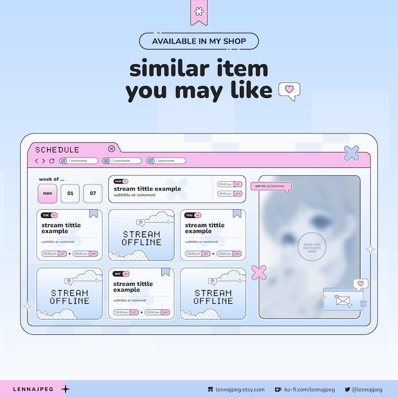 Cozy Pink Stream Schedule Template for Vtubers and Streamers Editable ...