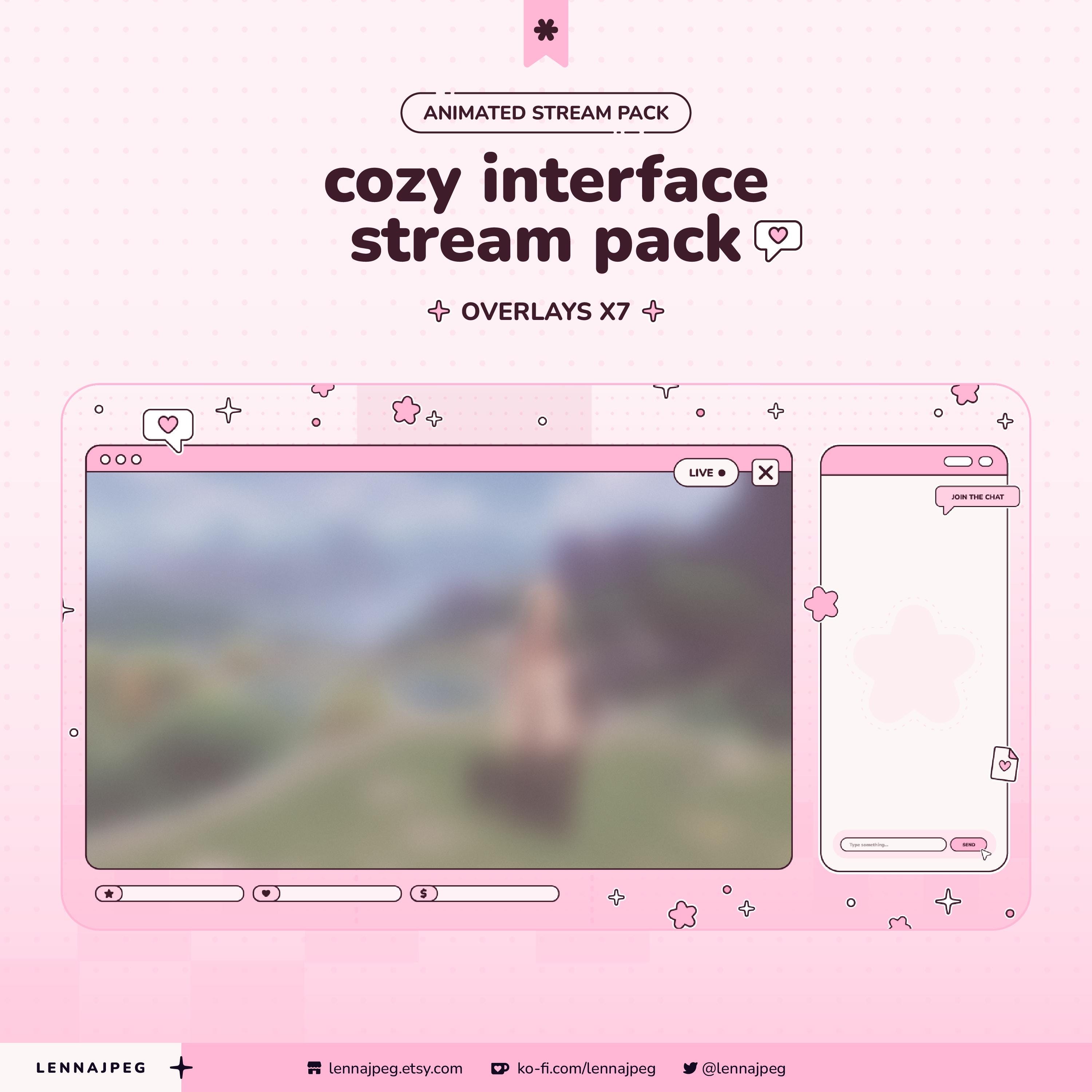 Cozy Pink Interface Animated Stream Pack for Vtubers and Streamers ...