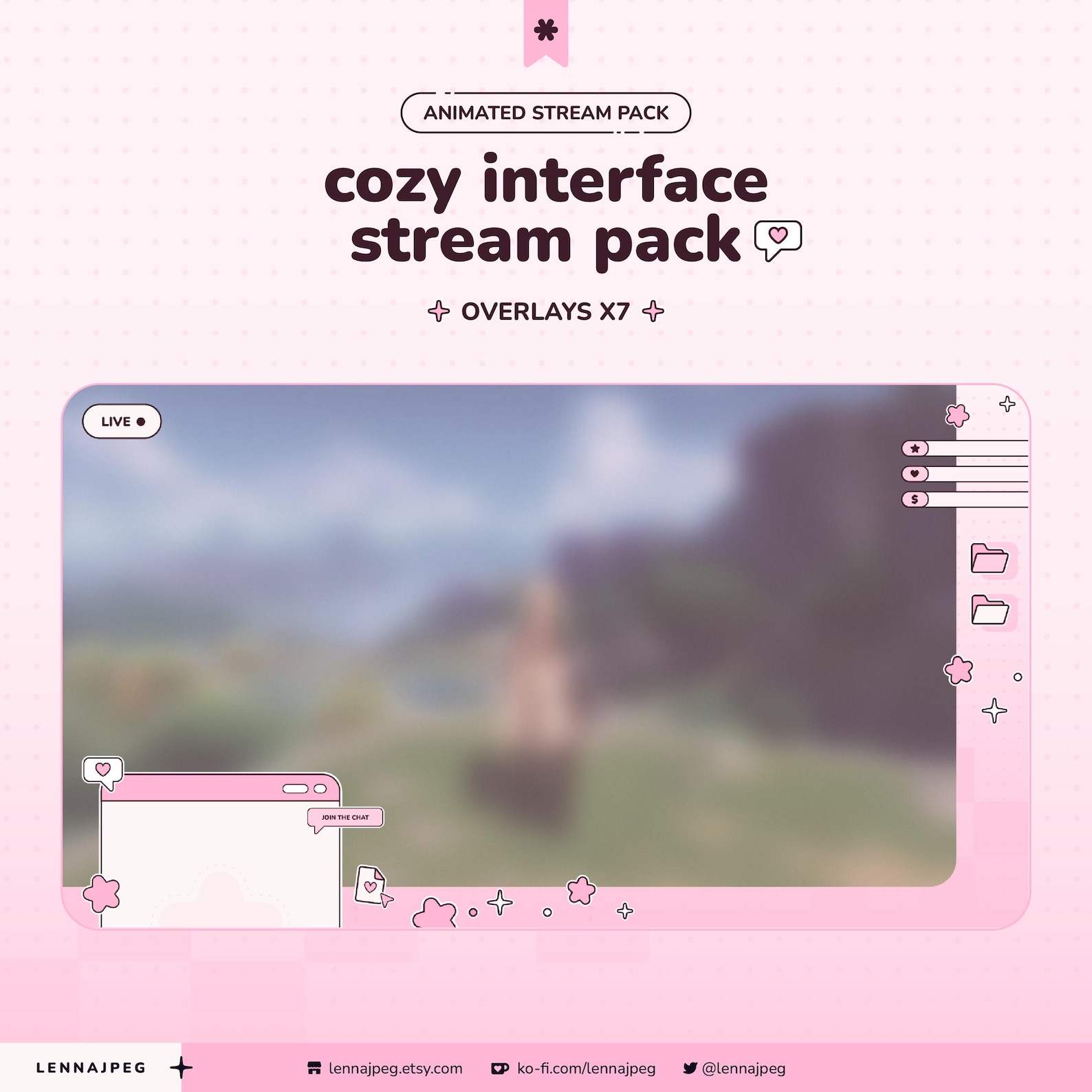 Cozy Pink Interface Animated Stream Pack for Vtubers and Streamers ...