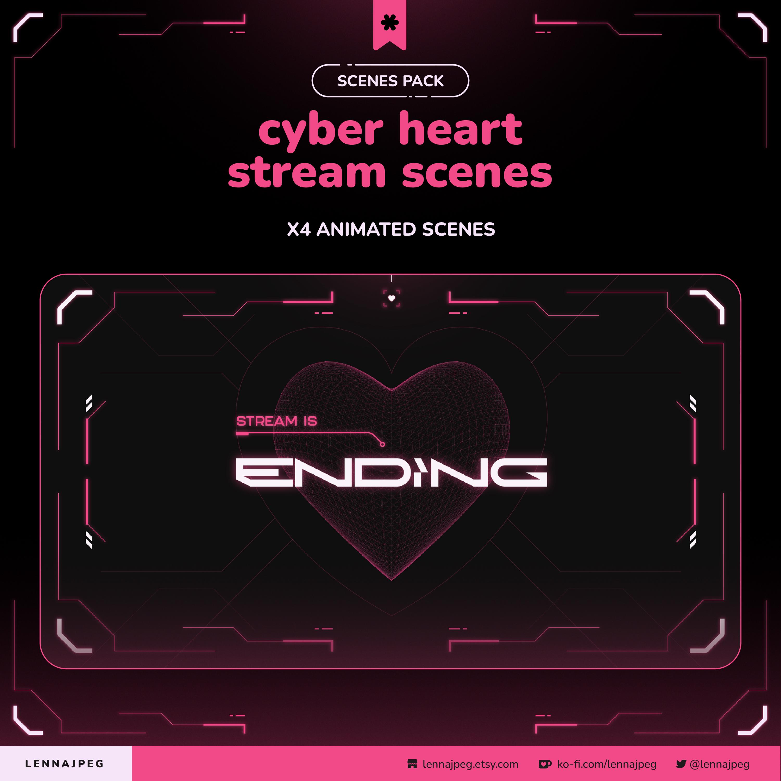 Cyber Heart Animated Stream Scenes Pack | Pink Tech Sarting Soon Scenes ...