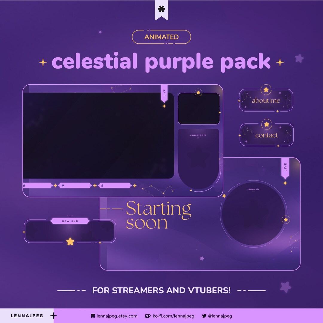 Celestial Purple Animated Stream Pack for Streamer and Vtubers - Etsy