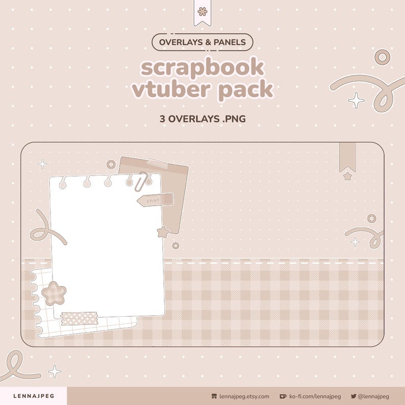 Cozy Brown Vtuber Stream Pack Scrapbook Theme Overlays and Panels for ...