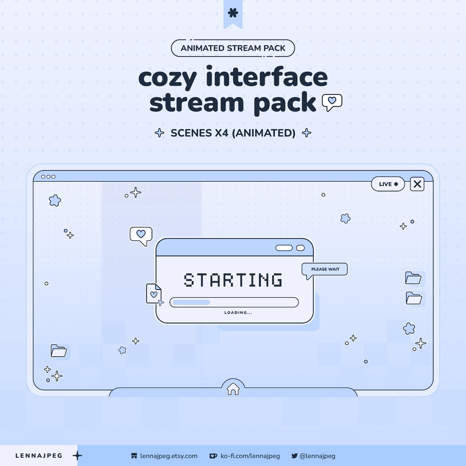 Animated Stream Pack Blue Cozy Interface for Vtuber and Streamer ...