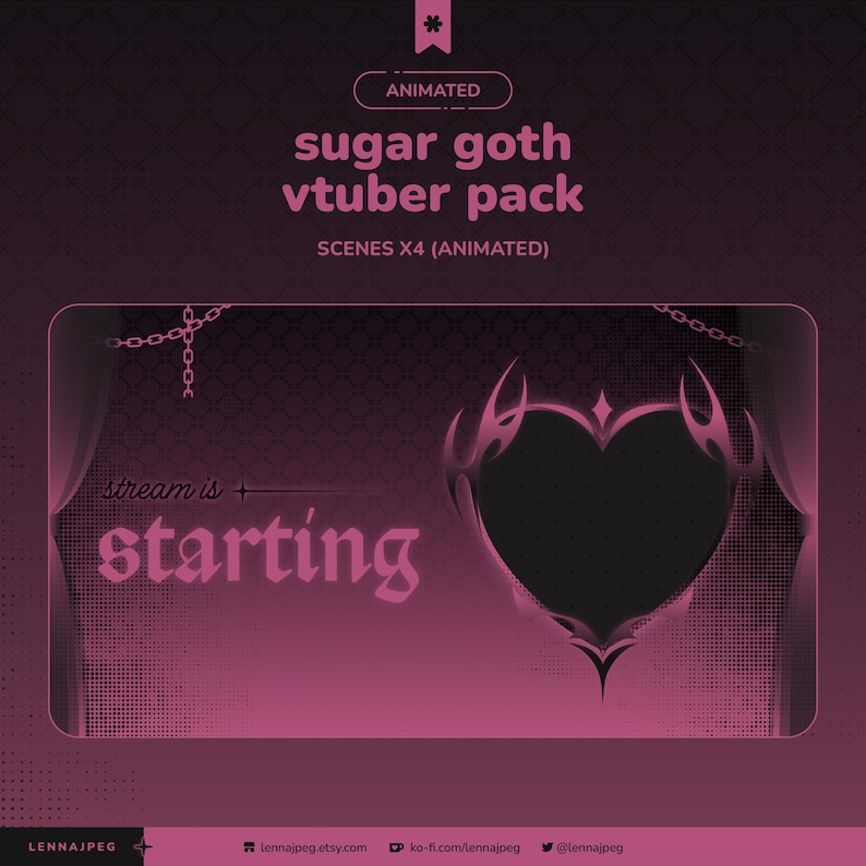 Pink Gothic Animated Vtuber Stream Pack: Scenes, Alerts, Panels in Dark ...