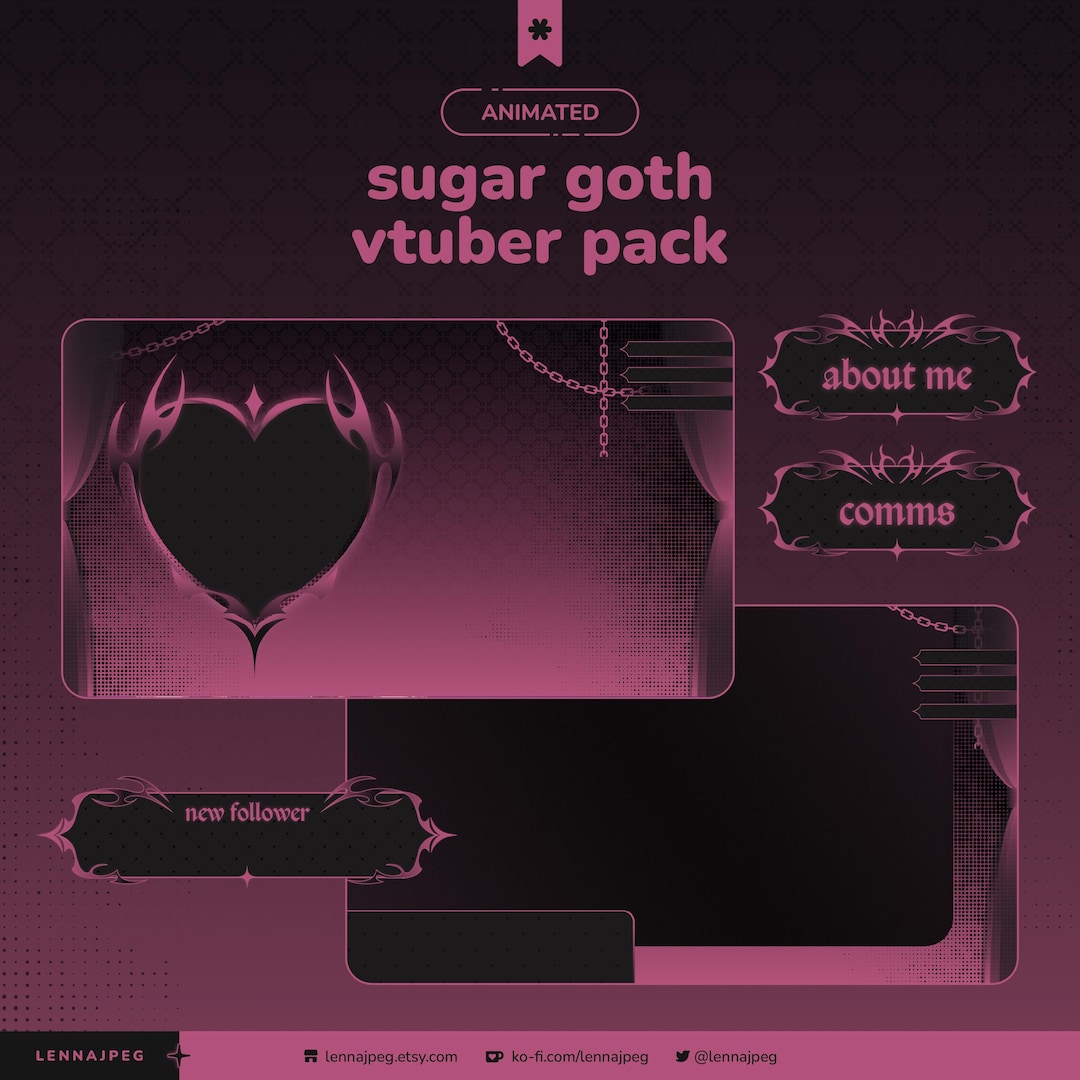 Pink Gothic Animated Vtuber Stream Pack: Scenes, Alerts, Panels in Dark ...