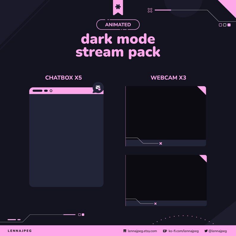 Dark Mode Stream Overlay Pack | Black and Pink Animated Twitch Package ...