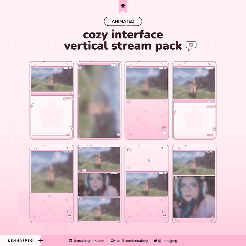 Pink Cozy Interface Vertical Overlay Pack | Animated Stream Package for ...