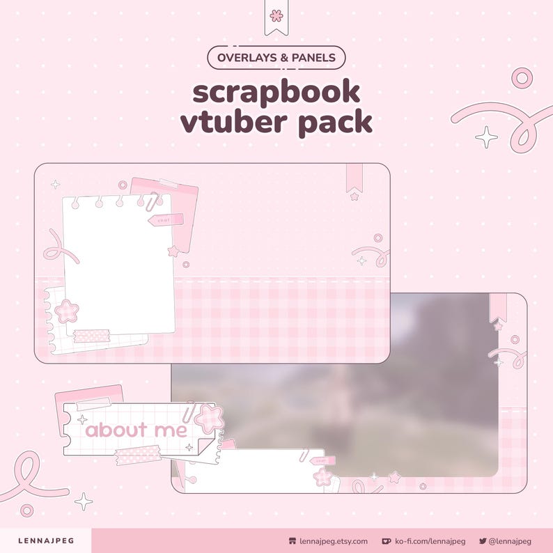 Soft Pink Vtuber Stream Pack Scrapbook Theme Overlays and Panels for ...