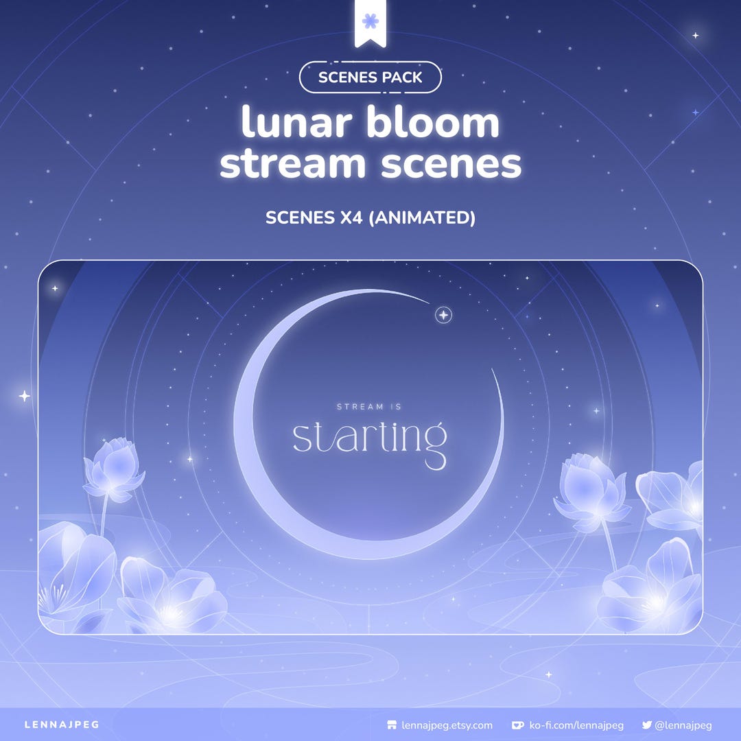Lunar Bloom Animated Stream Scenes Pack | Blue Celestial Sarting Soon ...