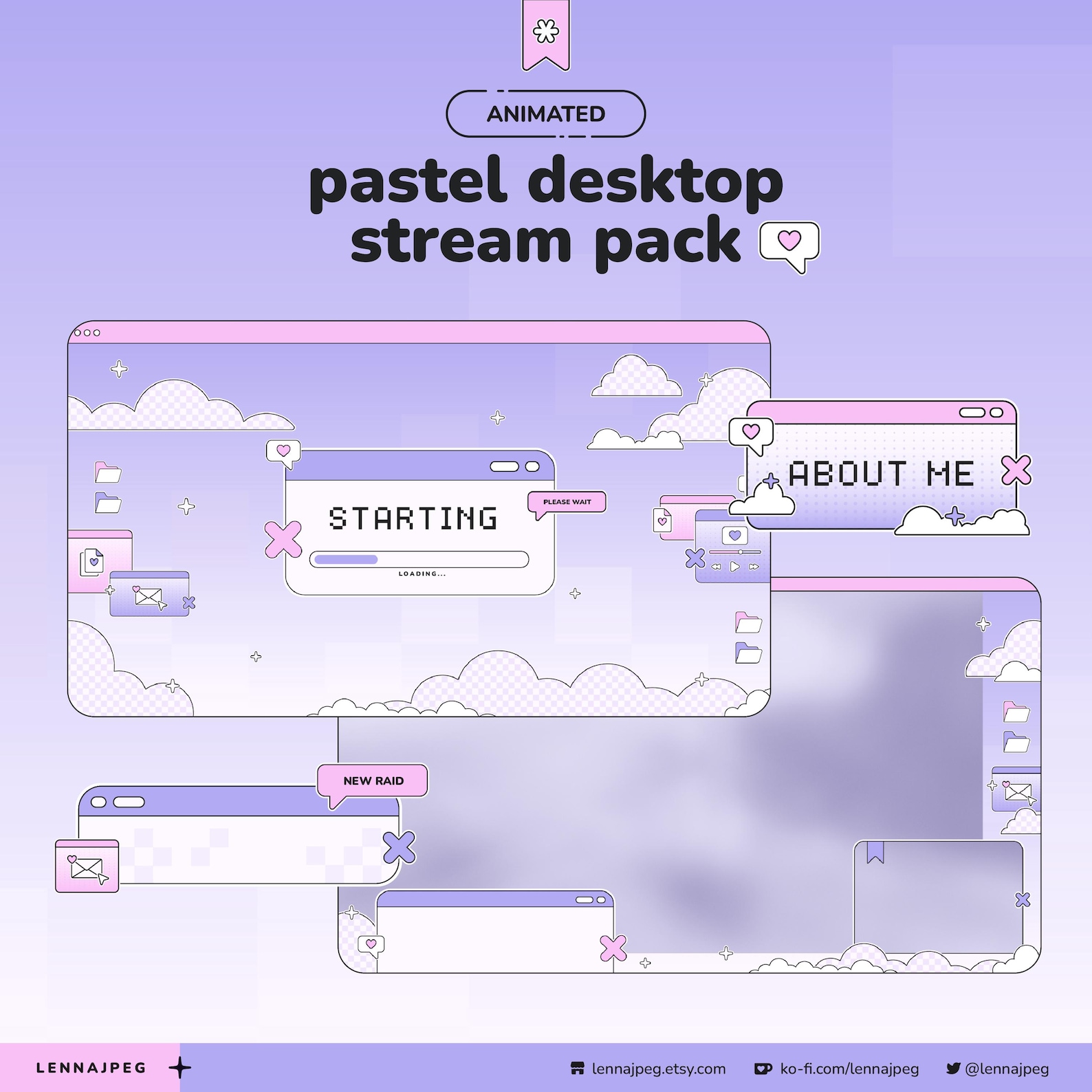 Stream Pack Purple and Pink Pastel Animated Twitch Overlay Package Soft ...