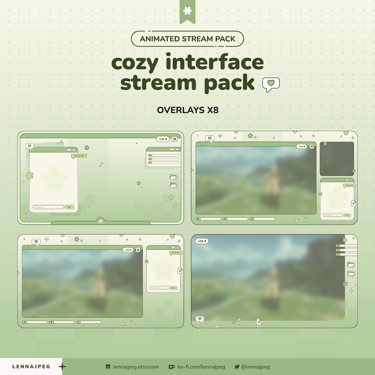 Animated Stream Pack Green Cozy Interface for Vtuber and Streamer ...