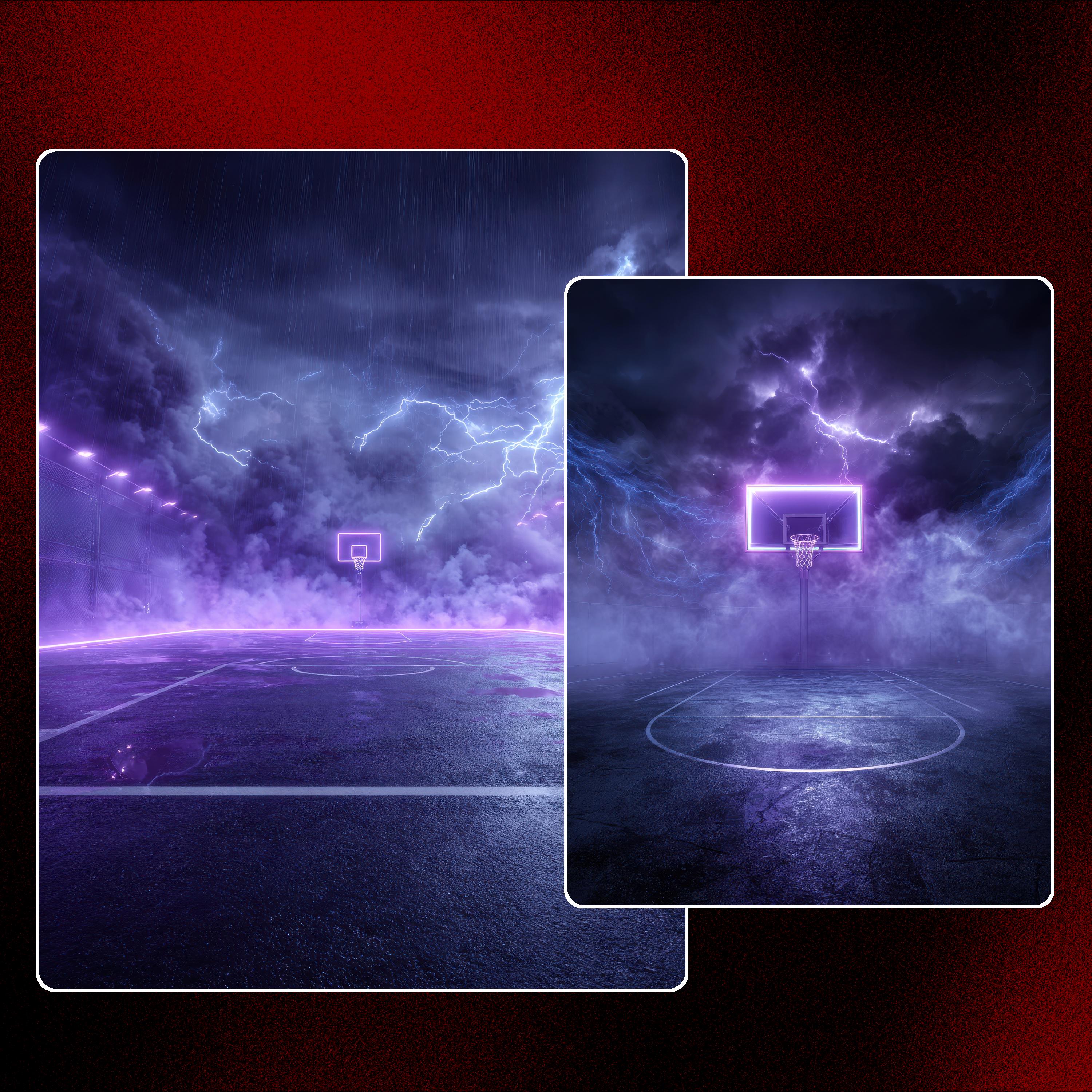 Electric Storm Basketball Backdrop, Lightning Court Background, Purple ...