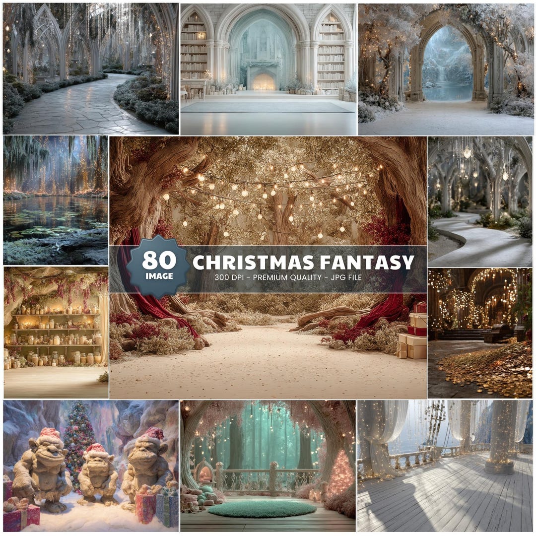 Elven Christmas Fantasy Backdrop Scene, Holiday Photo Booth (digital ...
