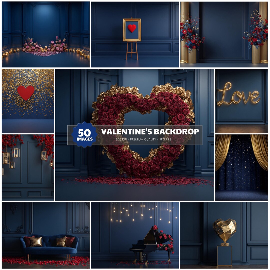 Midnight Blue Valentine Digital Backdrop Bundle, 50 Photo Backgrounds ...