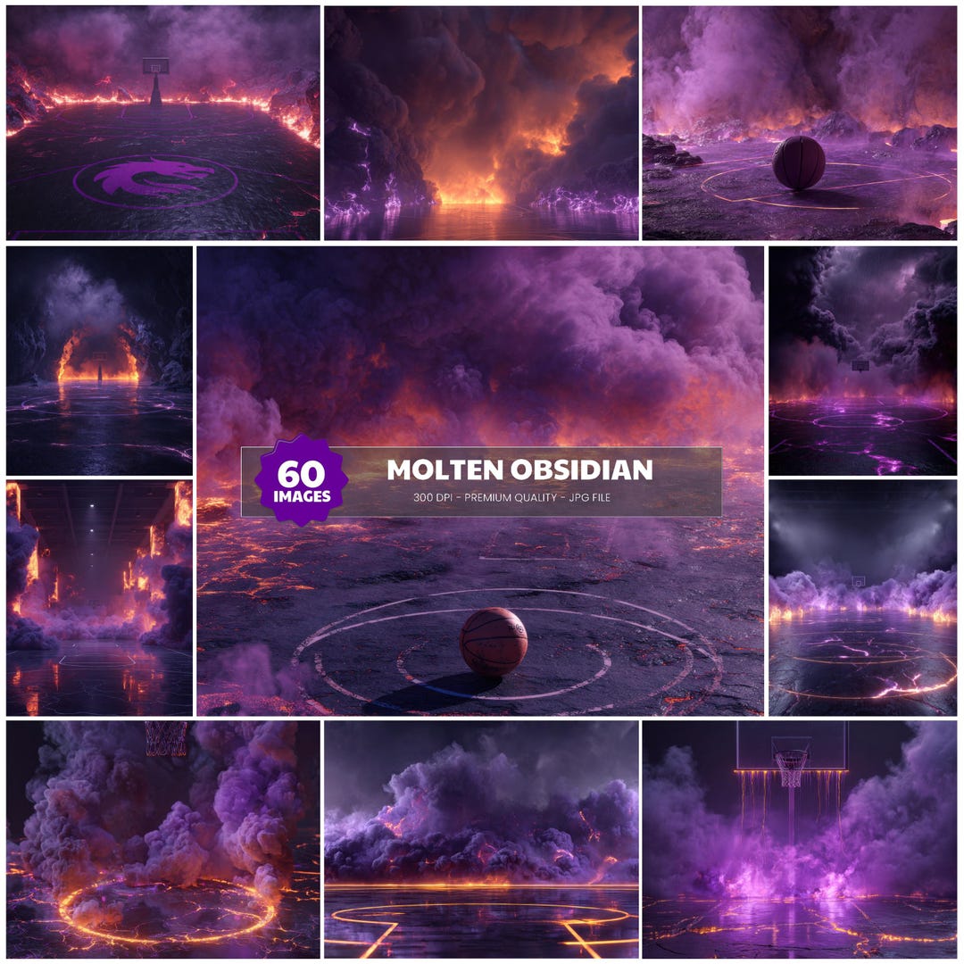 Molten Obsidian Basketball Backdrop, Volcanic Court Background, Purple ...