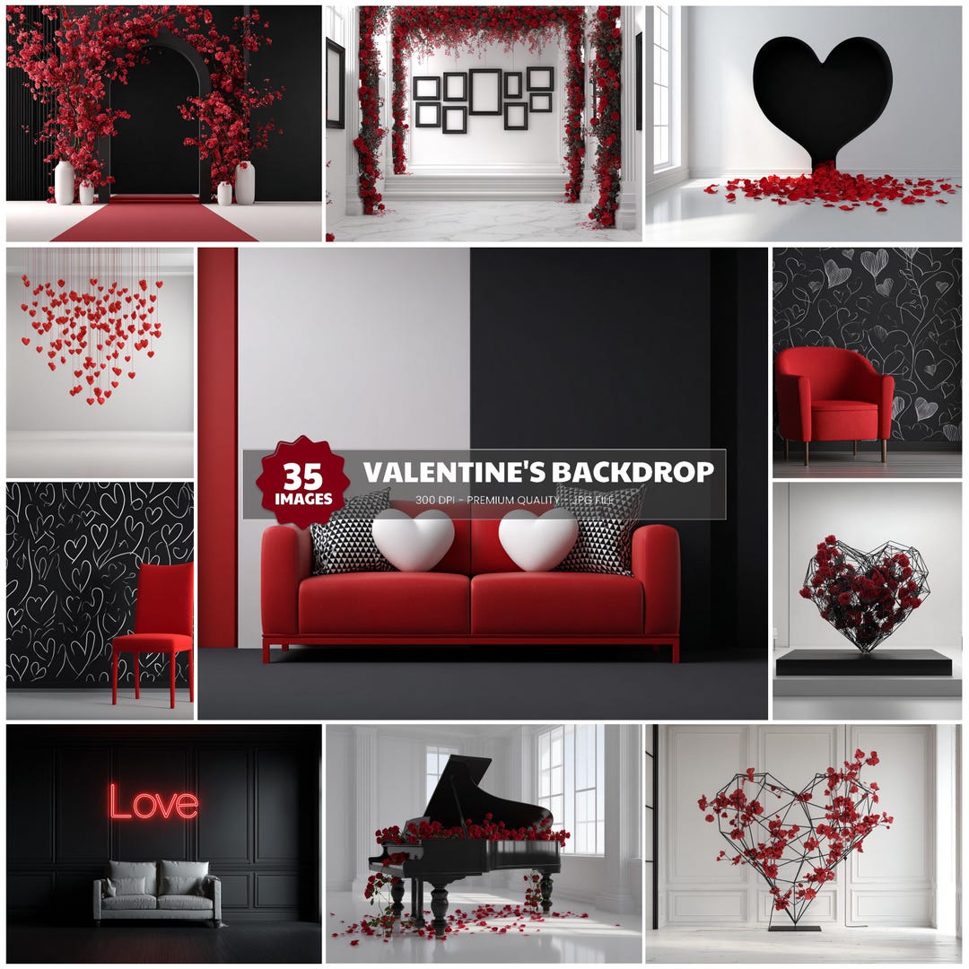 Black and White Valentine’s Day Digital Backdrop Bundle, 35 Photo ...