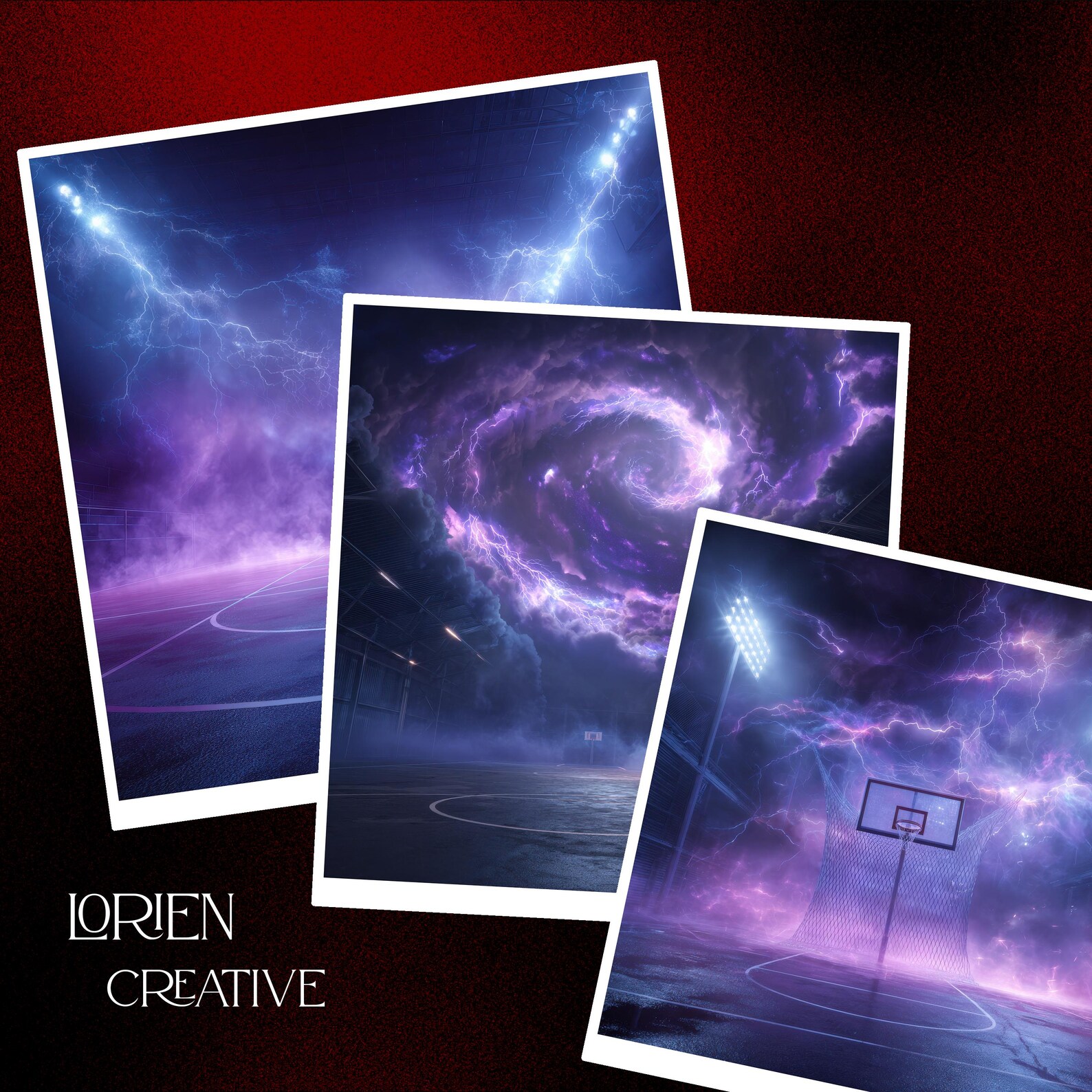Electric Storm Basketball Backdrop, Lightning Court Background, Purple Neon Sports Overlay, High ...