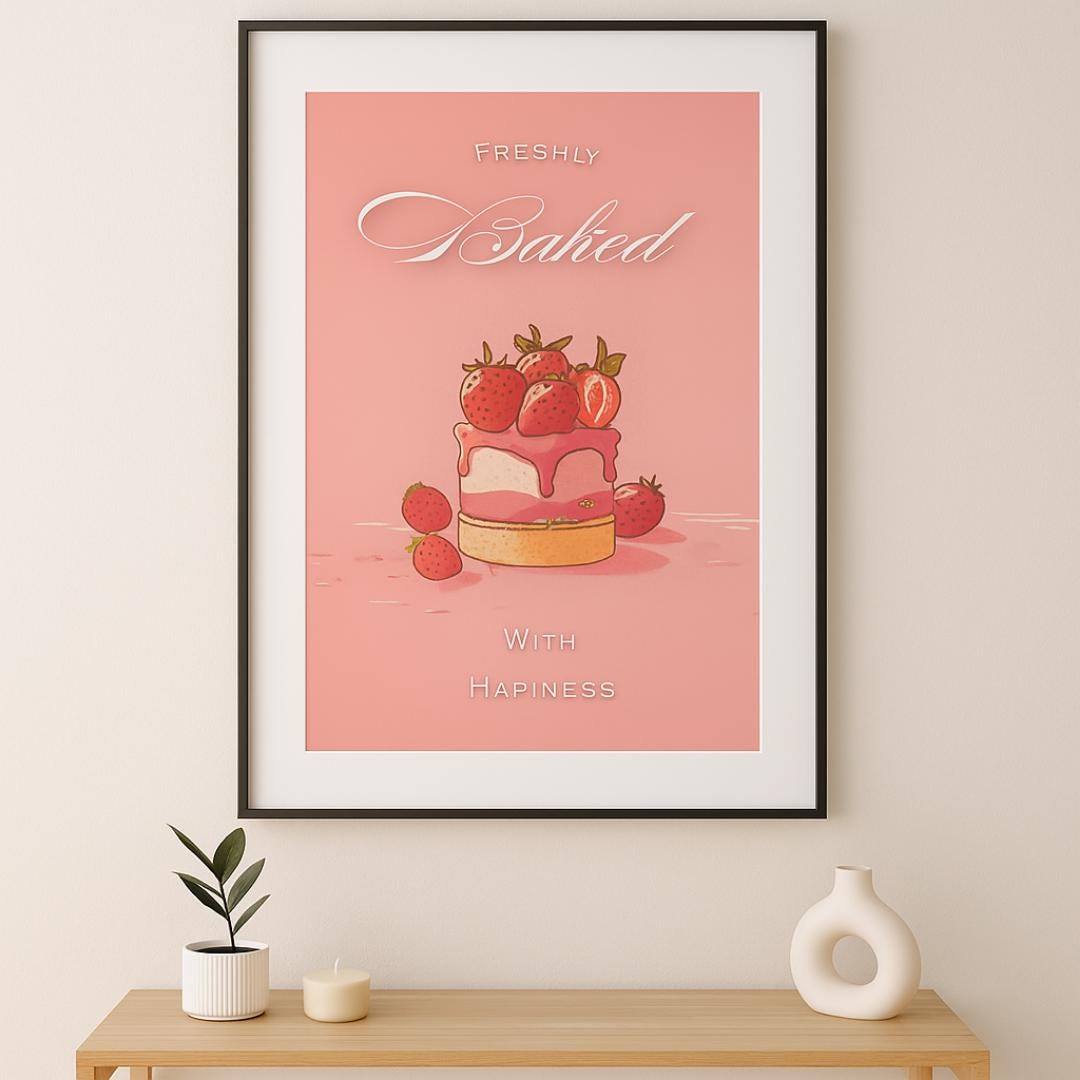 Strawberry Dessert Poster | Pastel Bakery Art (digital Download A2 Size ...