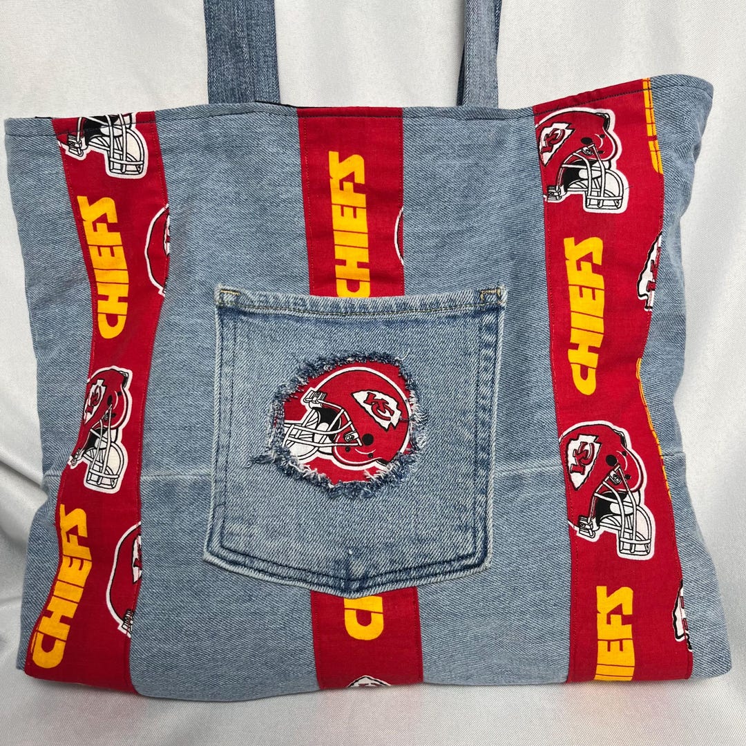 Upcycled Denim Kansas City Chiefs Tote Bag, Book Bag - Etsy