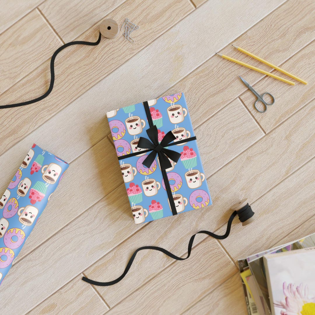 Wrapping Paper, Kids Gift Wrap With Hot Cocoa, Cupcake, Donut - Holiday ...