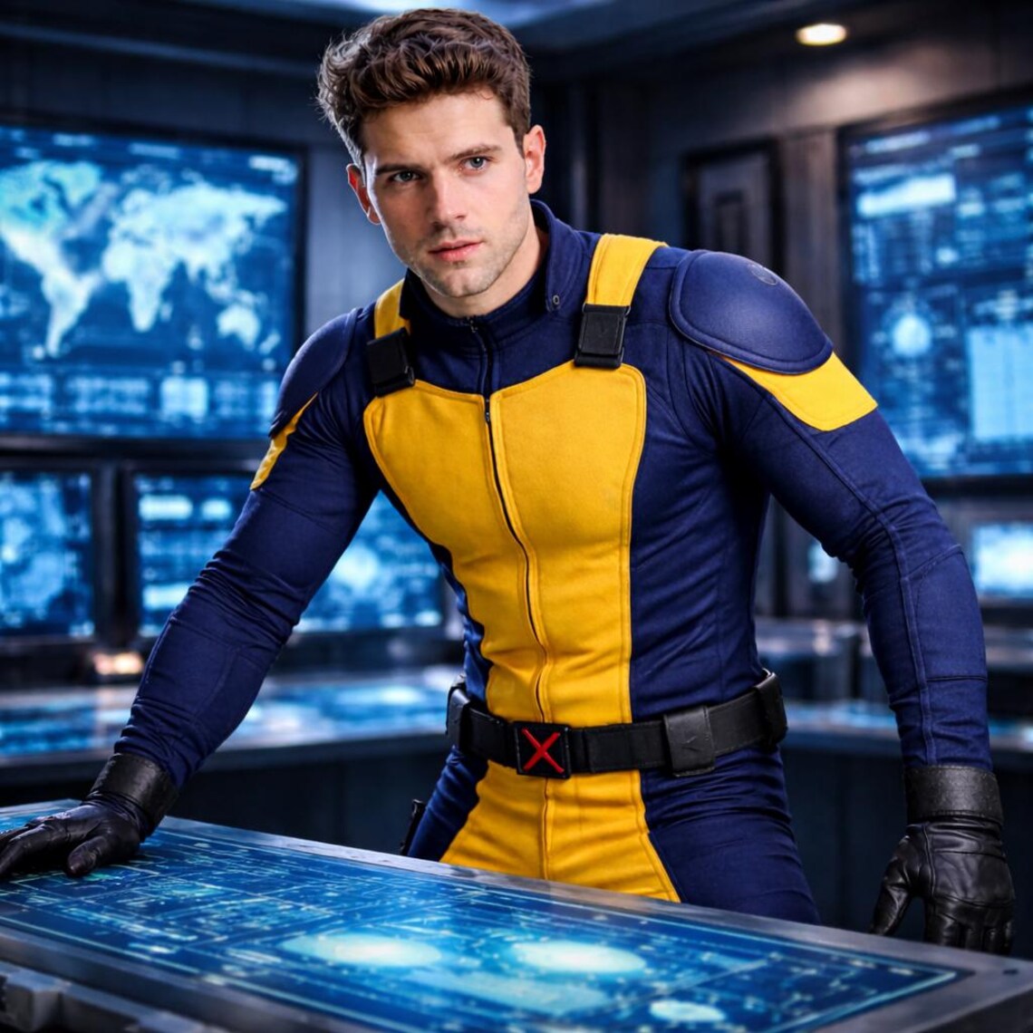 Men’s Yellow and Navy Blue Superhero Jumpsuit | Comic-inspired Bodysuit ...