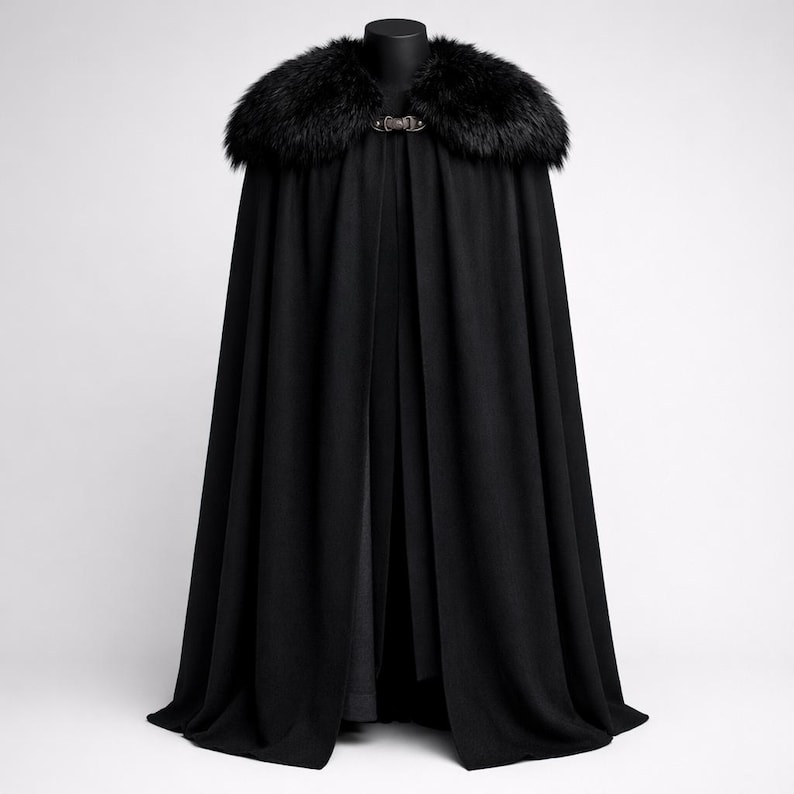 Black Wool-blend Fur Collar Cloak | Jon Snow Inspired Cosplay - Etsy