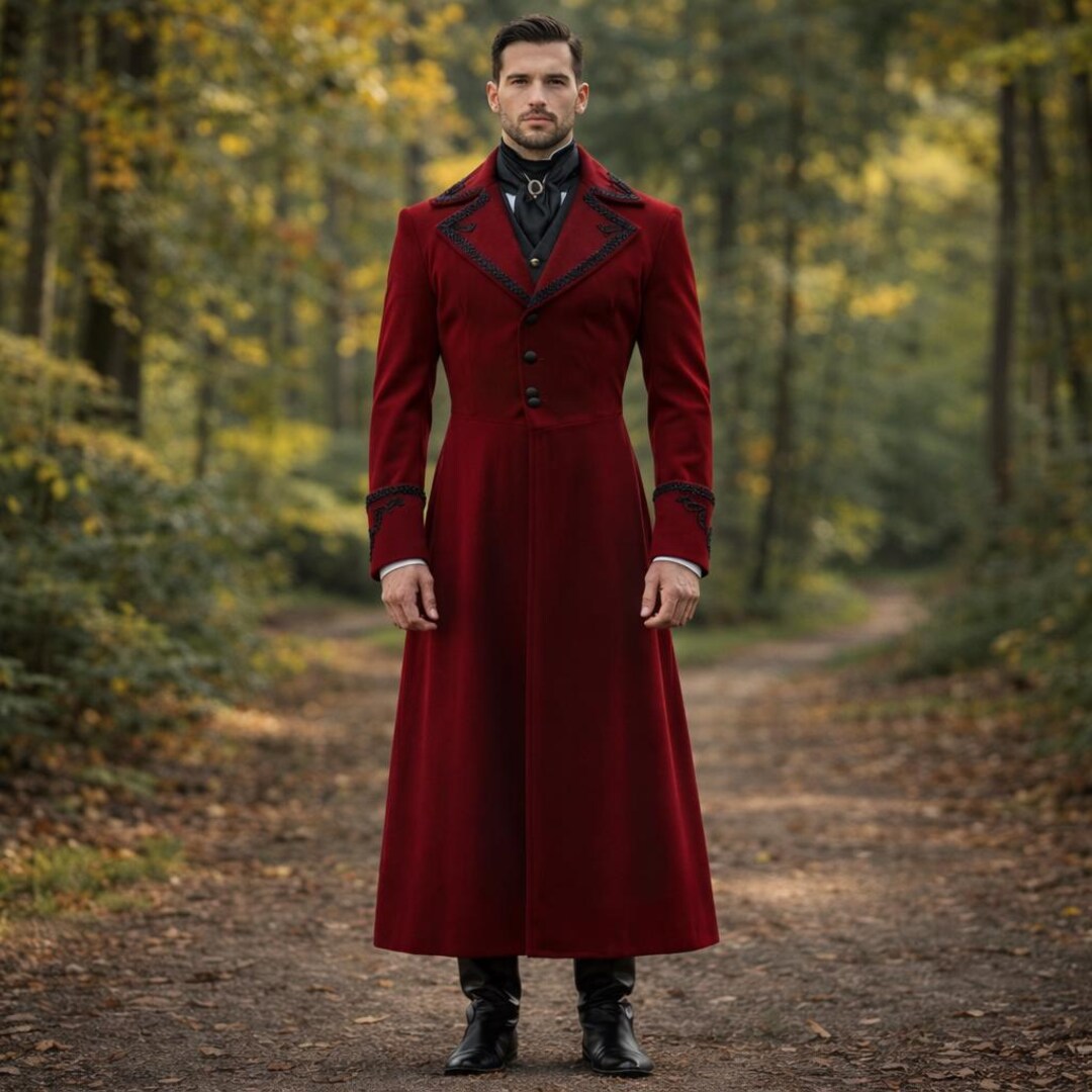 Men’s Gothic Victorian Red Long Coat – Regency Tailcoat, Vampire ...