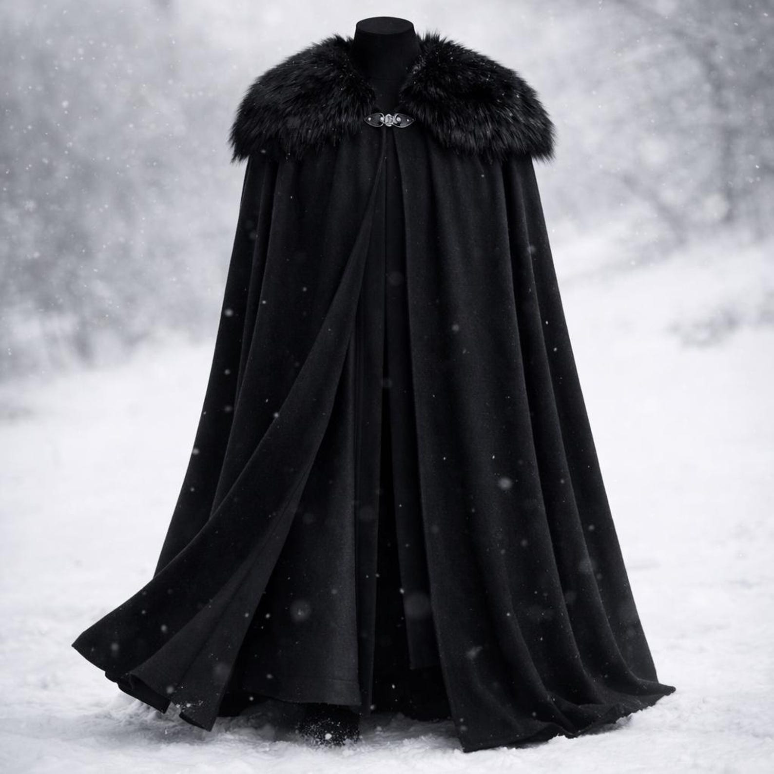 Black Wool-blend Fur Collar Cloak | Jon Snow Inspired Cosplay - Etsy