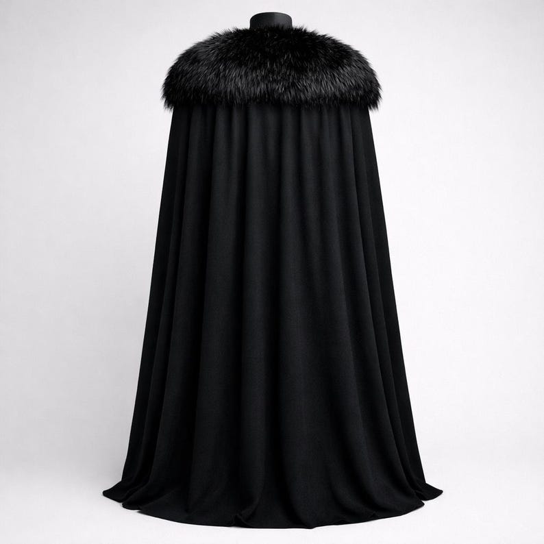 Black Wool-blend Fur Collar Cloak | Jon Snow Inspired Cosplay - Etsy