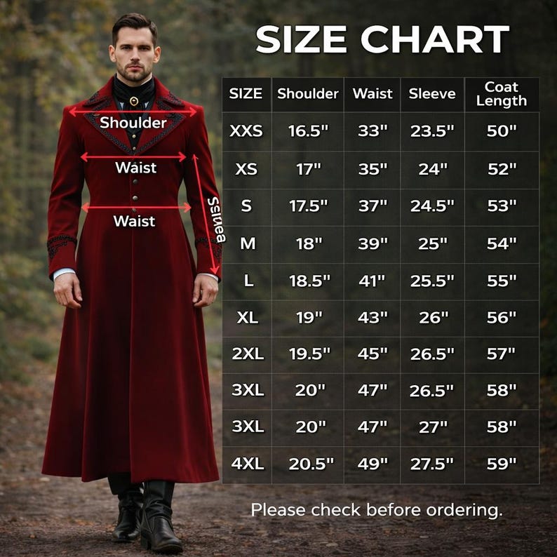 Men’s Gothic Victorian Red Long Coat – Regency Tailcoat, Vampire ...
