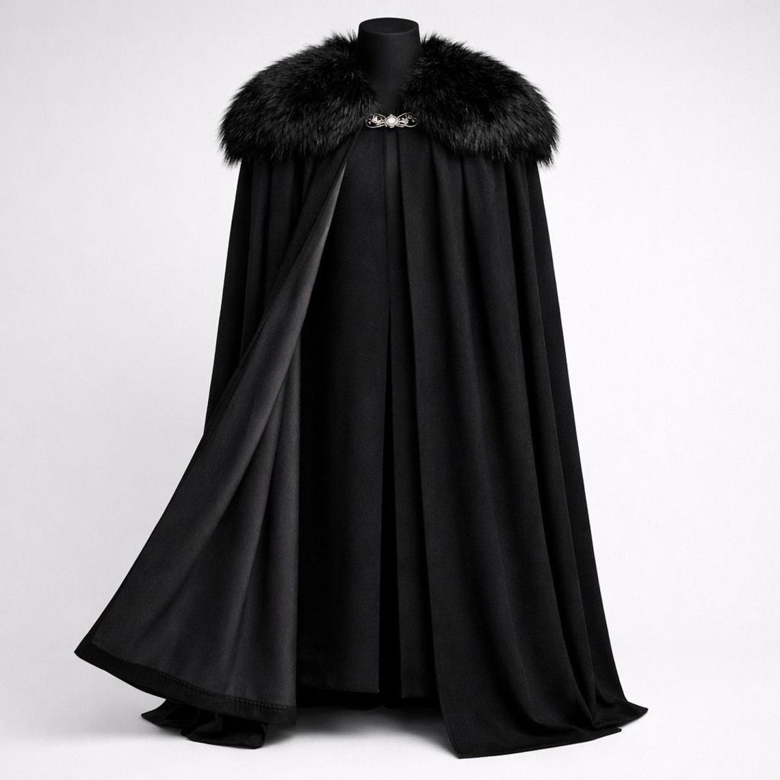 Black Wool-blend Fur Collar Cloak | Jon Snow Inspired Cosplay - Etsy