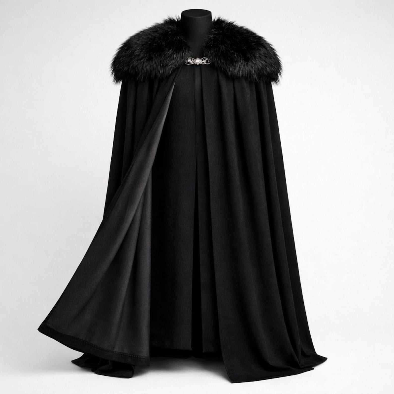 Black Wool-blend Fur Collar Cloak | Jon Snow Inspired Cosplay - Etsy