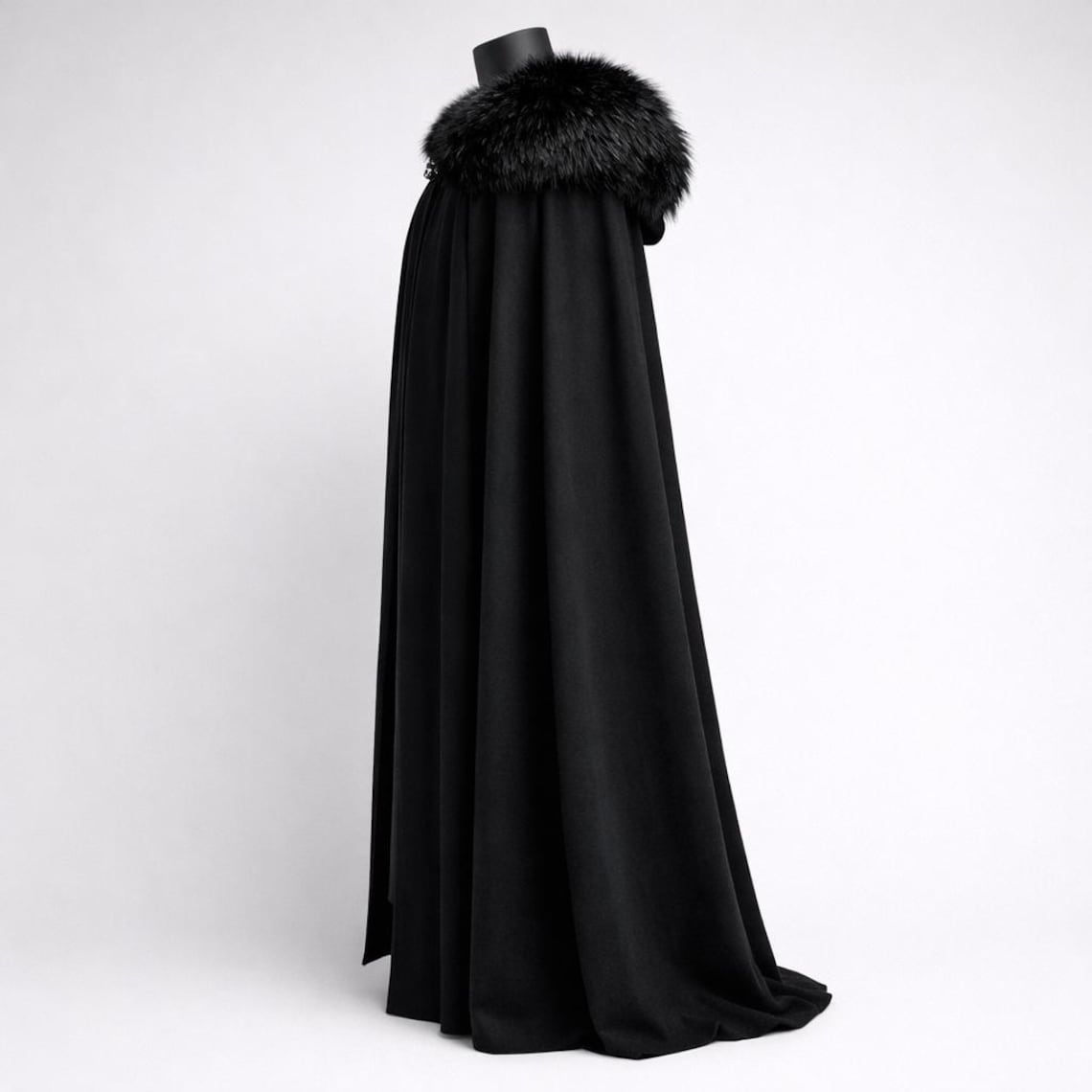 Black Wool-blend Fur Collar Cloak | Jon Snow Inspired Cosplay - Etsy
