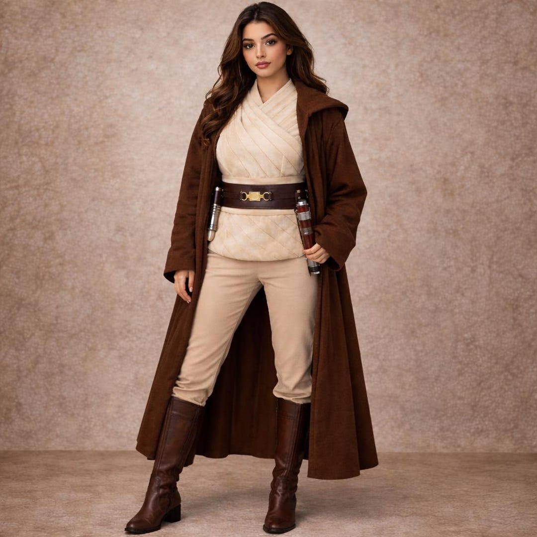 Women Jedi Costume Brown Cloak Outfit | Female Warrior Cosplay Costume ...