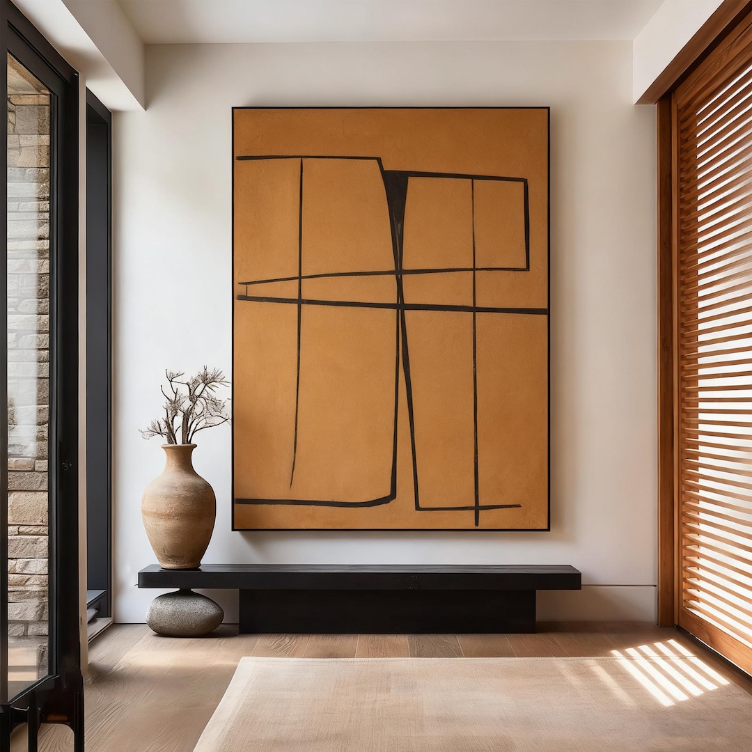 Minimalist Abstract Original Painting, Ochre Textured Wall Art, Large ...