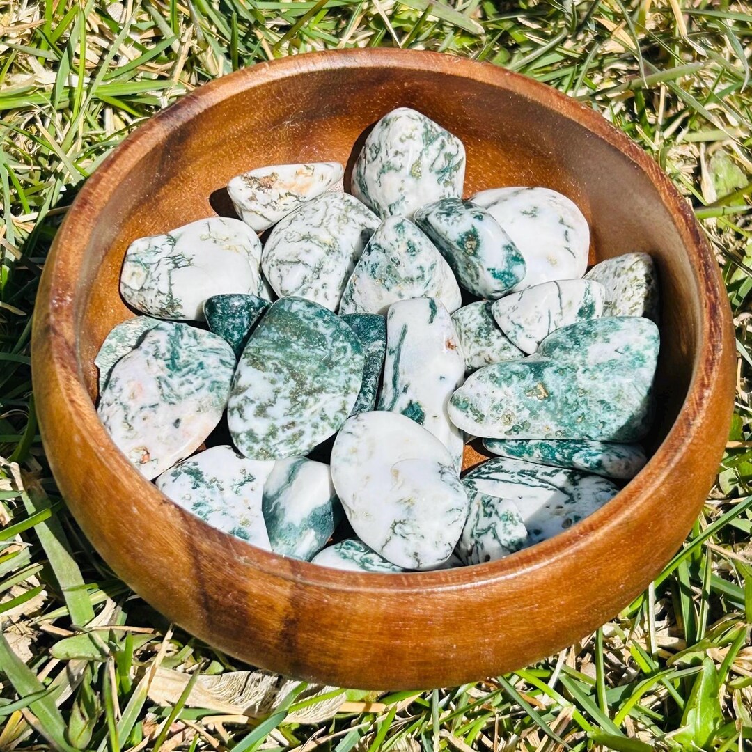 Green Tree Agate Tumbles | Tree Agate Crystal | Grounding Stone ...