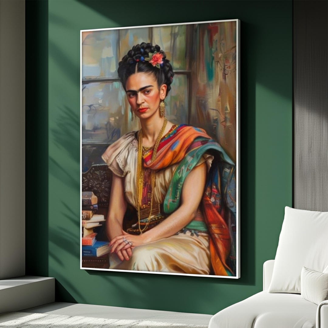 Frida Kahlo Canvas Painting, Iconic Portrait Wall Art With Vibrant ...