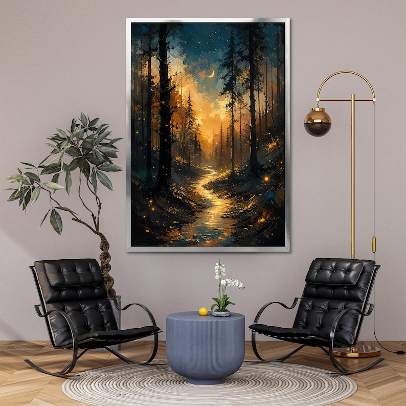 Mystic Forest Canvas Wall Art, Moonlight Woodland Print, Dark Nature ...