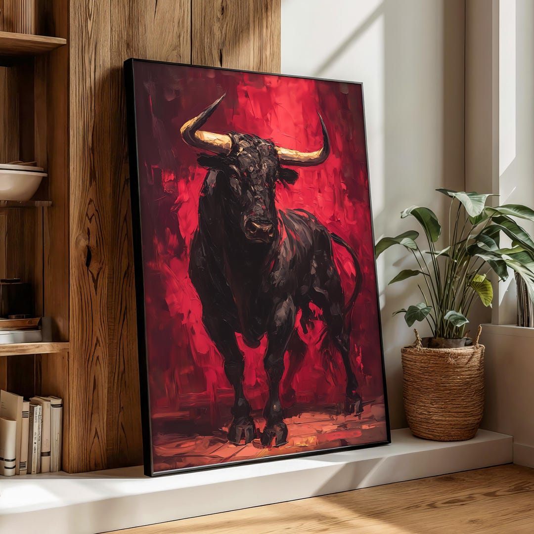 Powerful Bull Wall Decor, Bold Red Abstract Art Print, Modern Masculine ...