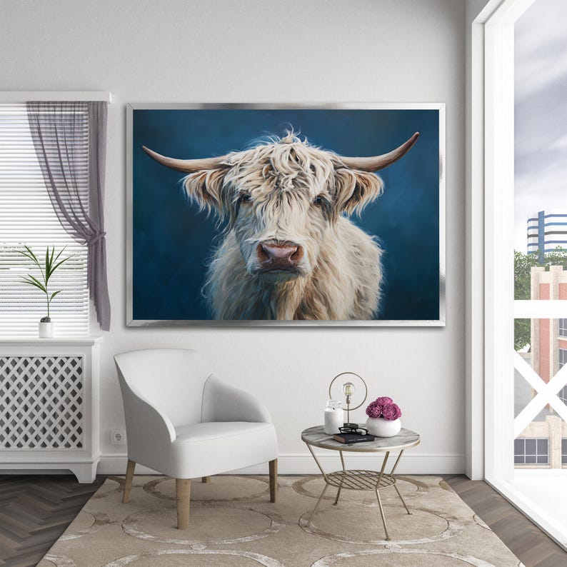 Highland Cow Canvas Wall Art, Rustic Farmhouse Animal Portrait Print ...
