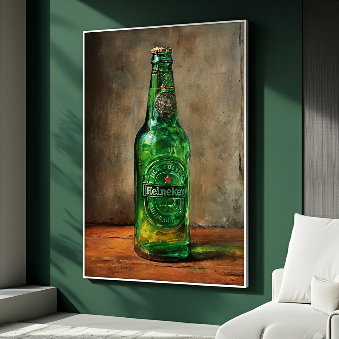Beer Bottle Wall Art, Realistic Green Glass Canvas Painting, Bottle ...